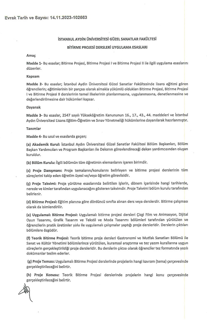 2023-15 Ek-01 GSF Bitirme Projesi Dersleri Uygulama Esasları