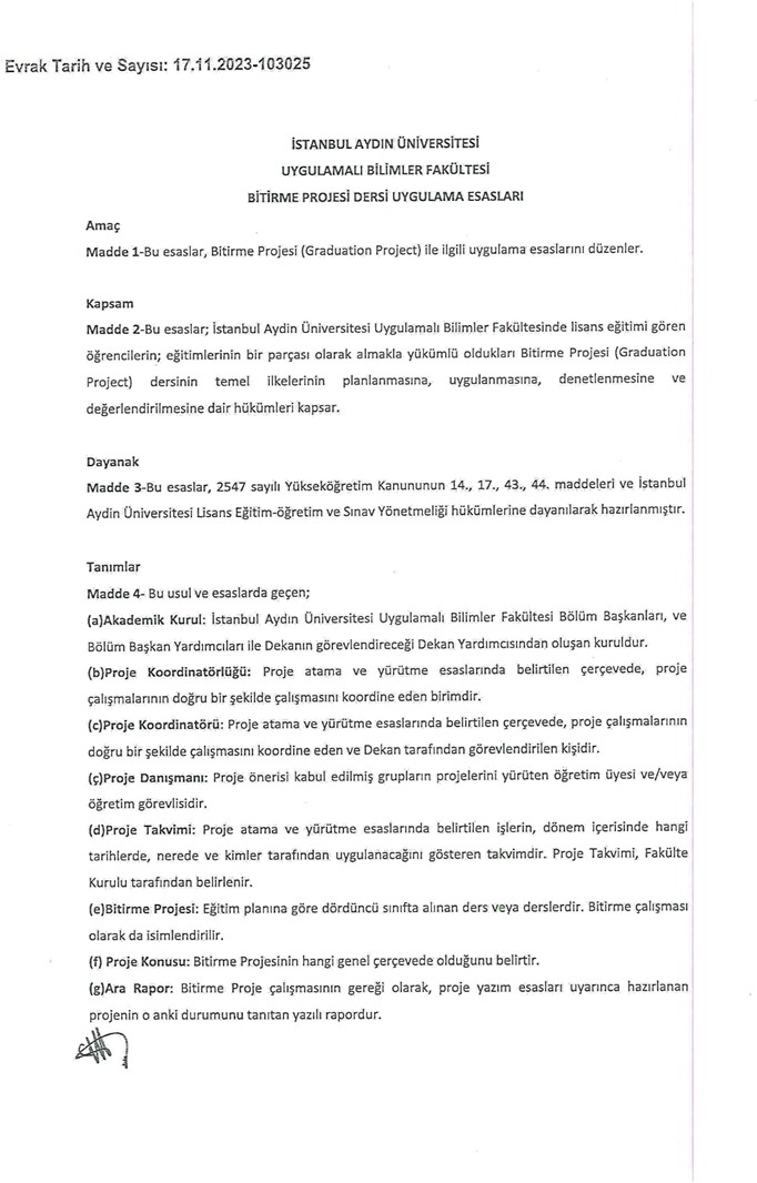 2023-15 Ek-02 UBF Bitirme Projesi Dersi Uygulama Esasları